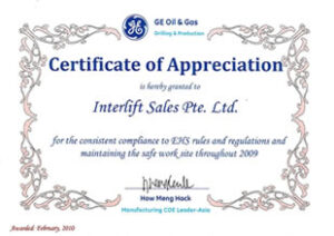 Certificate of Appreciation presented by GE Oil & Gas